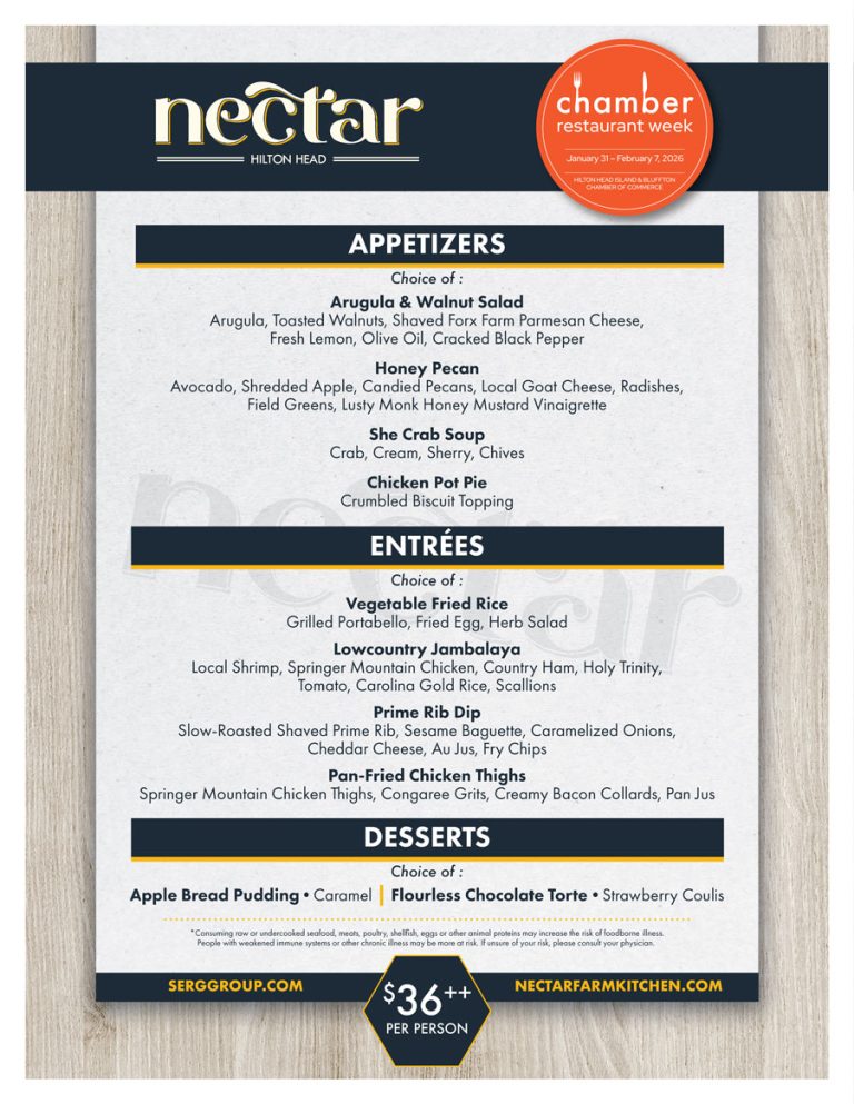 Chamber Restaurant Week Menu - Hilton Head - Nectar Farm Kitchen